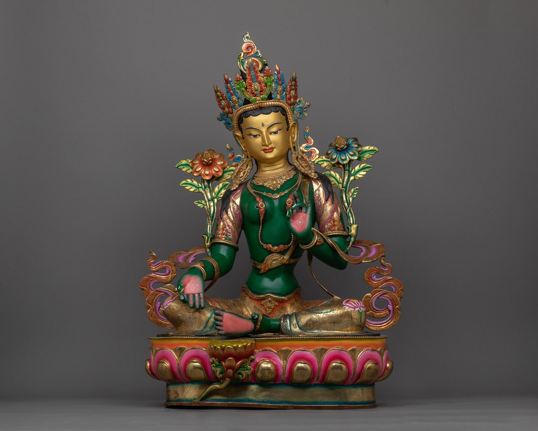 24K Gold Gilded Graceful Green Tara Color Hued Statue Nepalese ...