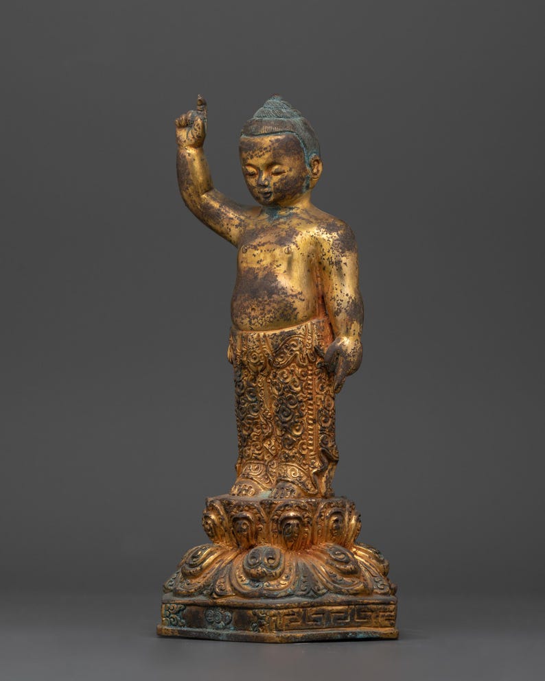 Standing Shakyamuni Buddha Rupa | 24K Gold Gilded Copper Statue ...