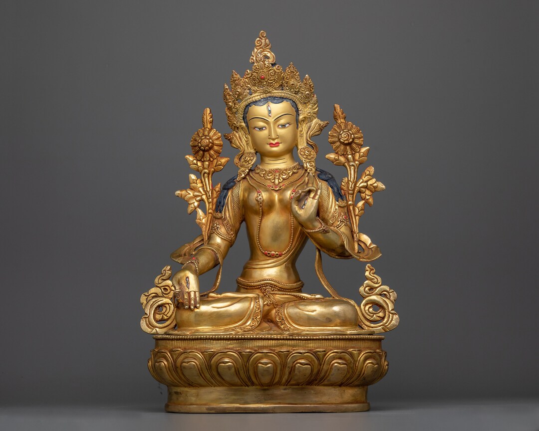 Stunning White Tara Statue - 24k Gold Gilded, Essence of Compassion and ...