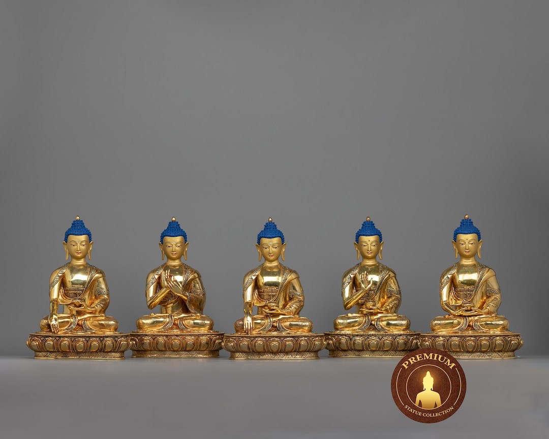 Five Dhyani Buddhas Set - Hand-carved, Spiritual Guidance, Buddhist ...