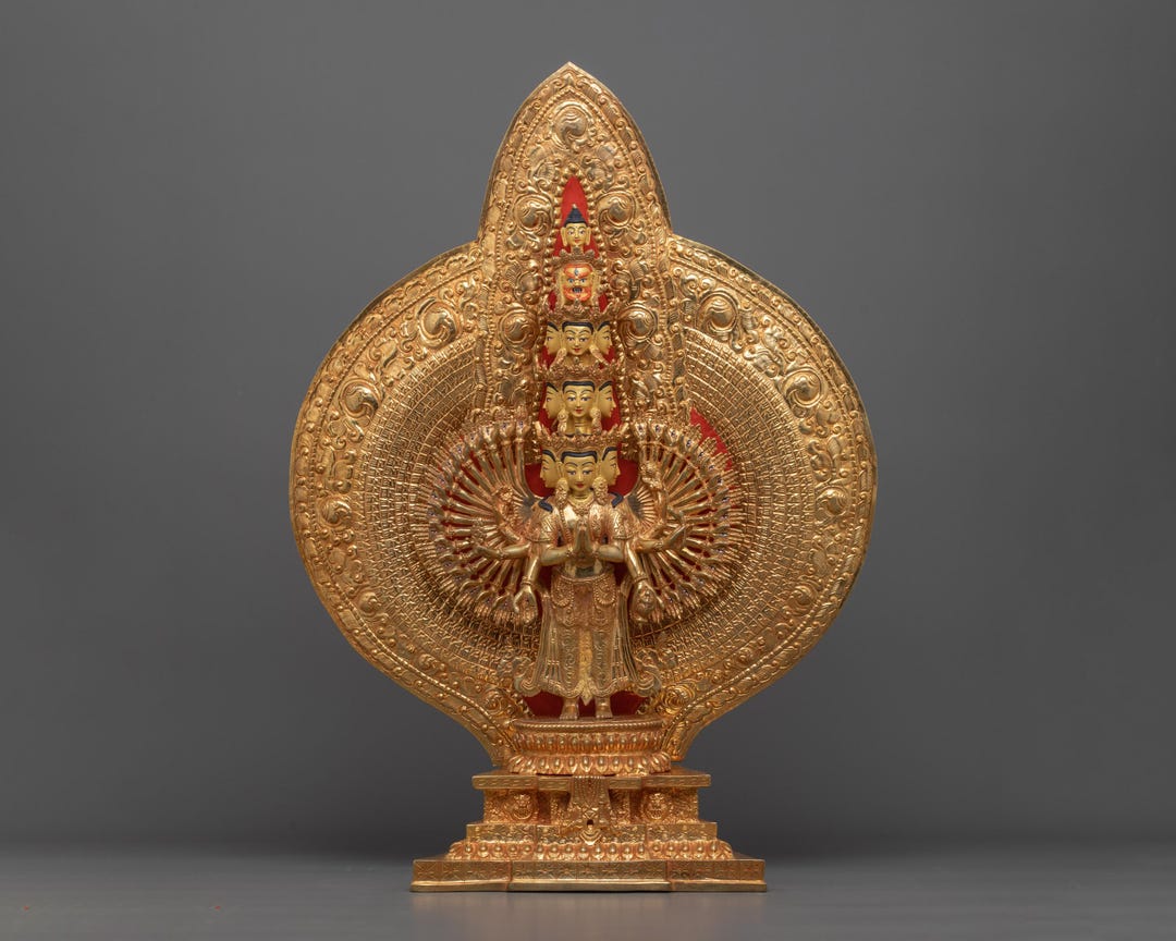 Figurine of 1000-armed Chenrezig 20.9” | 24K Gold Gilded Copper Statue ...