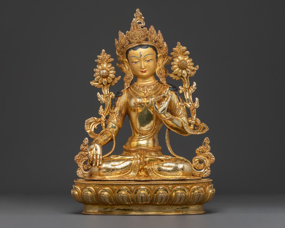 White Tara Longevity Spiritual Statue - 24k Gold Gilded Tibetan Goddess ...