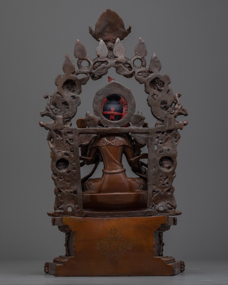 Green Tara Statue Seated Upon Throne | Hand-crafted Oxidized Copper ...