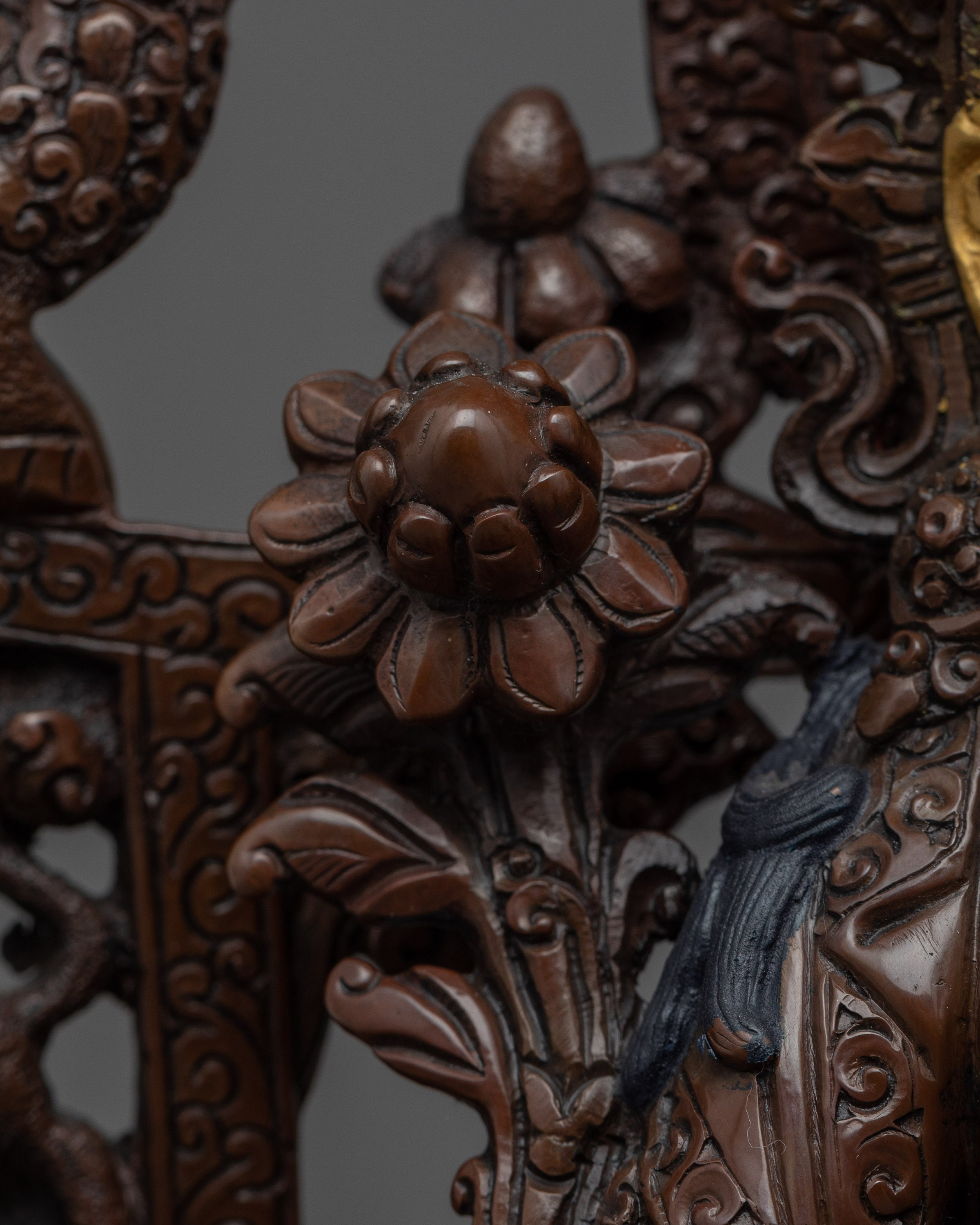 Green Tara Statue Seated Upon Throne | Hand-crafted Oxidized Copper ...