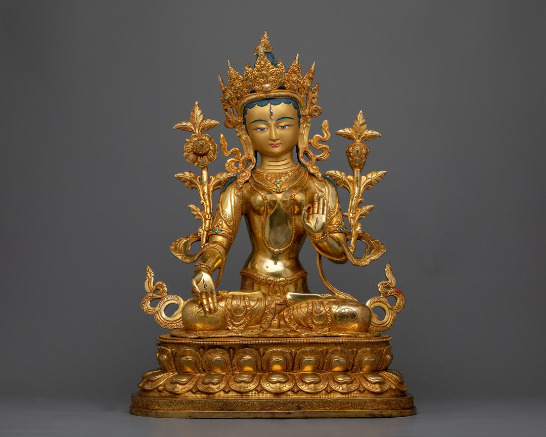 Majestic White Tara Bodhisattva Statue - 18.5" 24k Gold Gilded ...