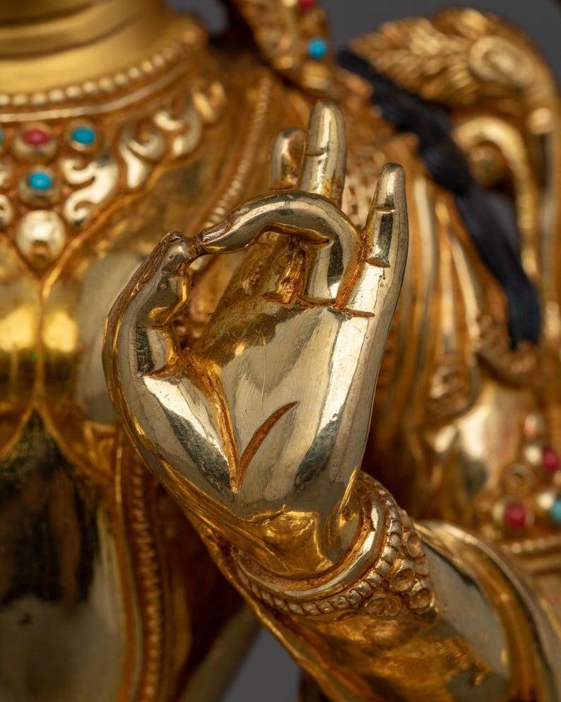 Jetsun Dolma Green Tara Bodhisattva Statue in 24K Gold Gilded Copper ...