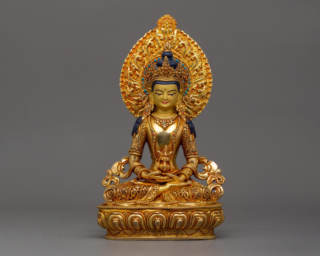 Sculpture of Longevity Deity Amitayus | 24K Gold Gilded Figurine ...