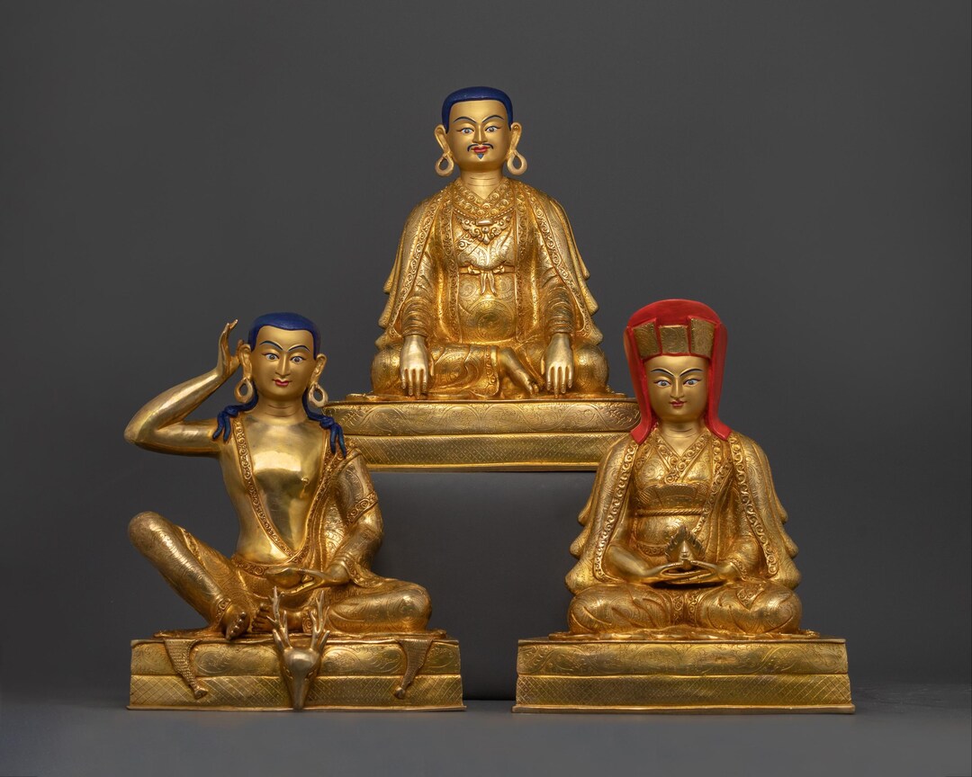 Marpha, Milarepa, Gampopa Statue Set Figurine | Handcrafted 24K Gold ...