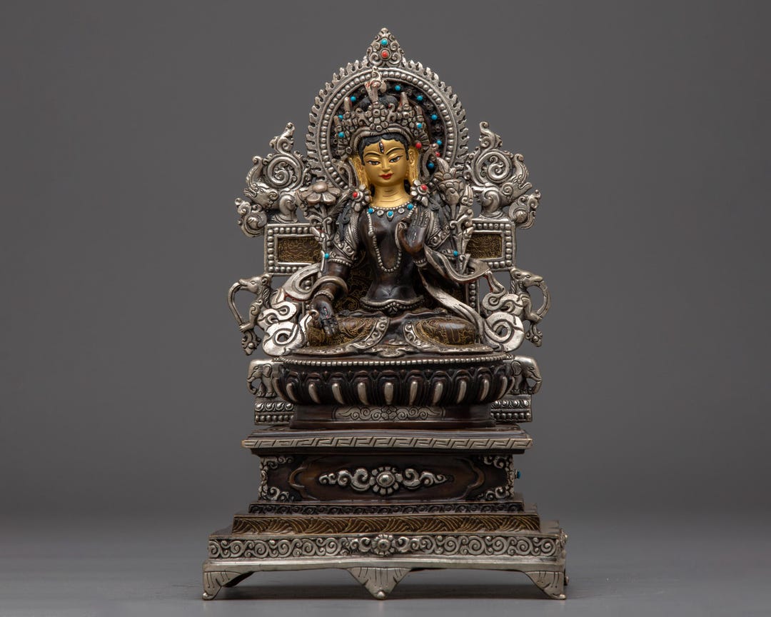 White Tara With Throne Statue | Tibetan Deity White Tara Seated on ...