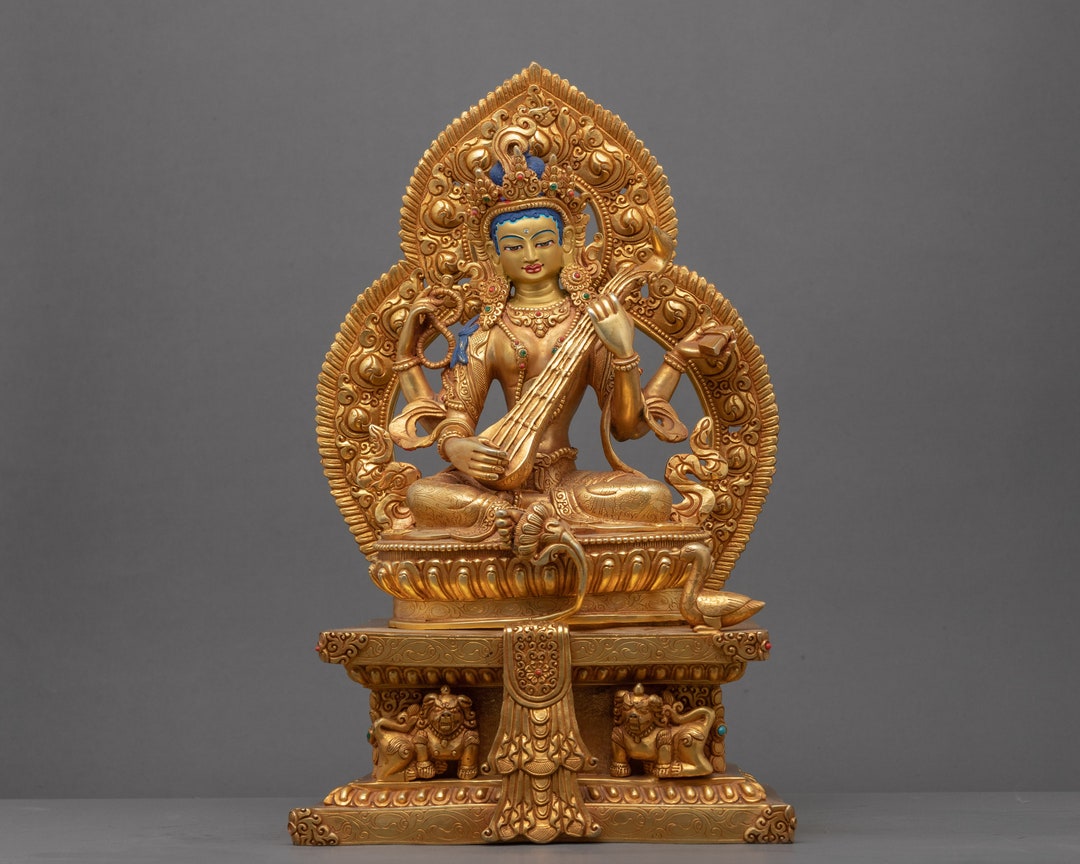 The Hindu Goddess Saraswati Sculpture | Deity of Knowledge, Music, Art ...