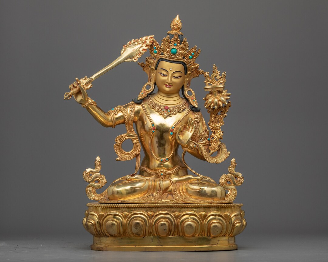 Manjushri Symbolism Statue Traditionally Hand-carved Buddhist Art of ...