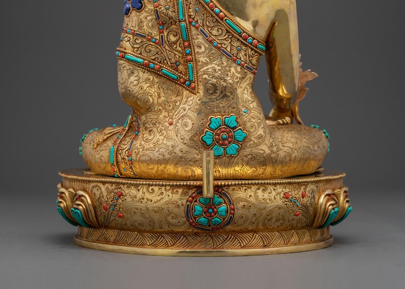 Golden Medicine Buddha Statue With Aureole | Handcrafted 24K Gold ...