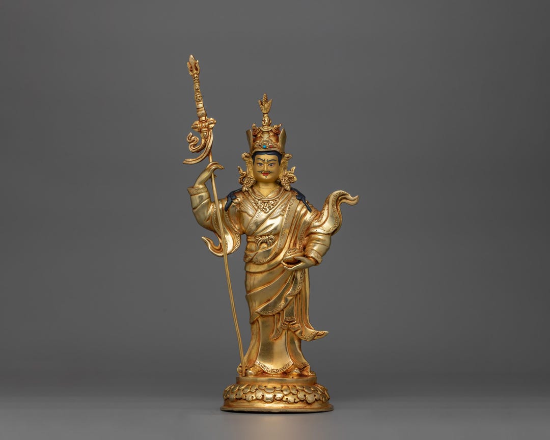 Standing Guru Rinpoche Statue | Founder of Tibetan Buddhism | 24K Gold ...