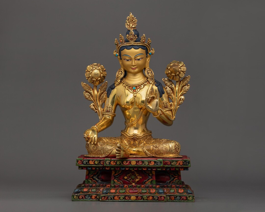 Buddhist Artwork of Green Tara | 24k Gold Gilded and Copper Body ...