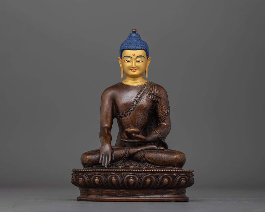 Hand-sculpted Oxidized Copper Body Shakyamuni Buddha Figure | Sacred ...