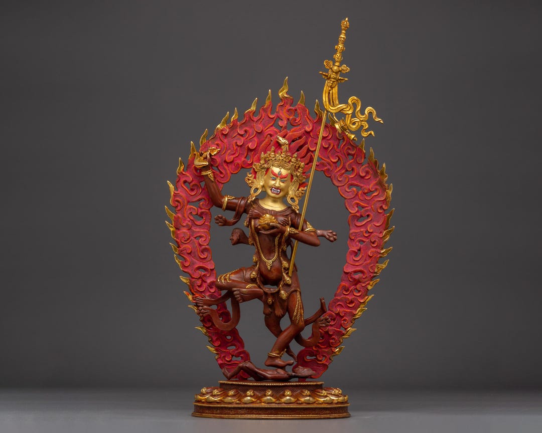 Red Troma Nagmo Statue | Tibetan Buddhist Dakini Artwork - 24K Gold ...