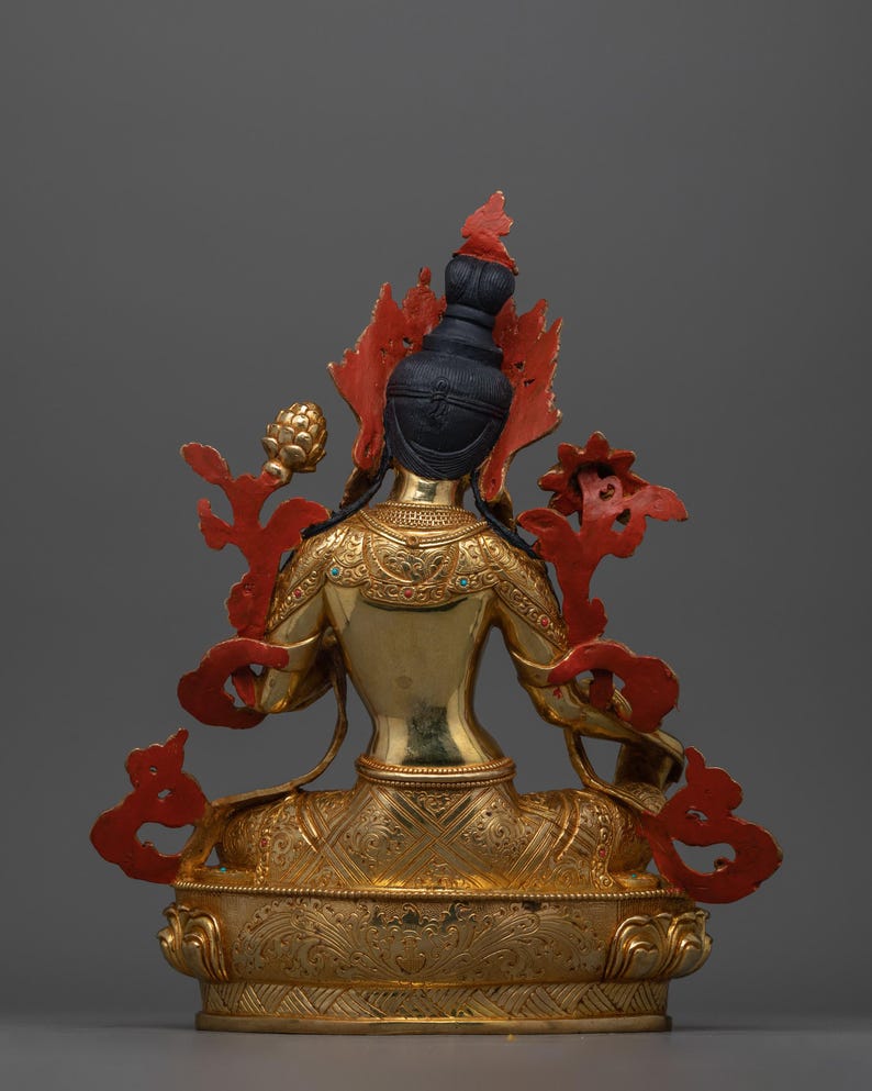 Jetsun Dolma Green Tara Bodhisattva Statue in 24K Gold Gilded Copper ...