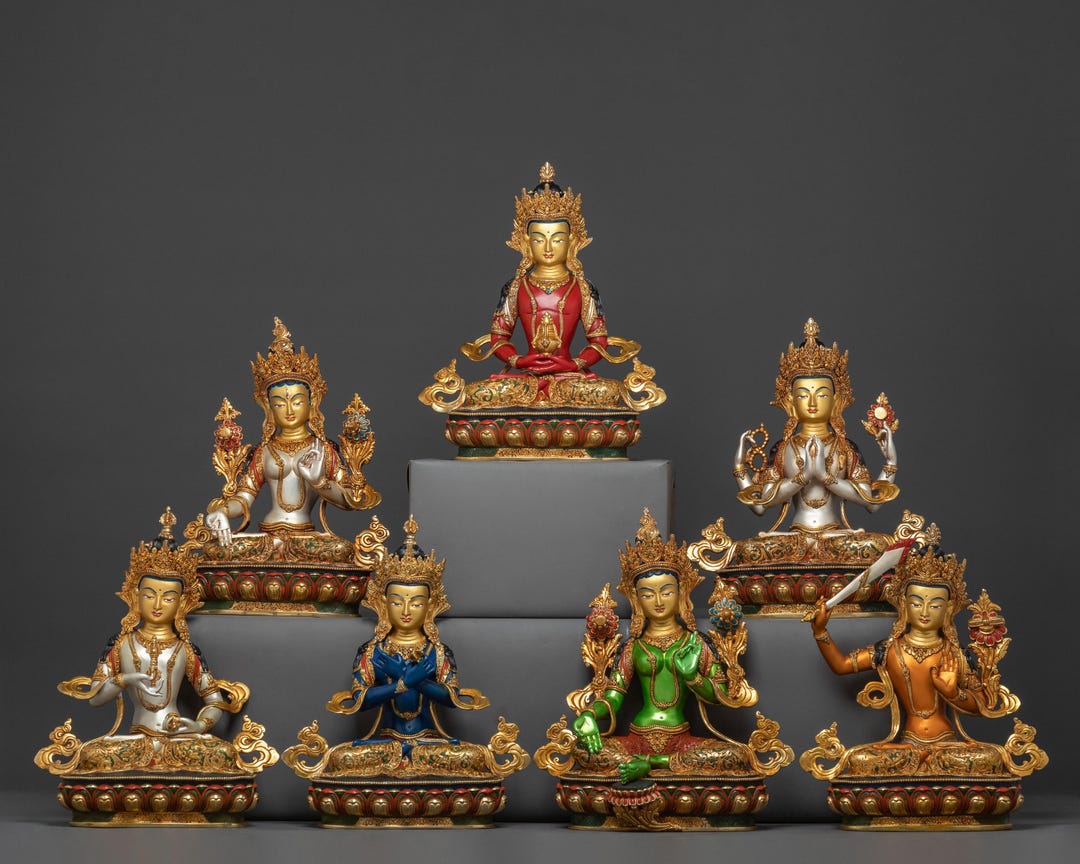 Seven Bodhisattva Divine Statue Set - 24K Gold Gilded Icons for ...