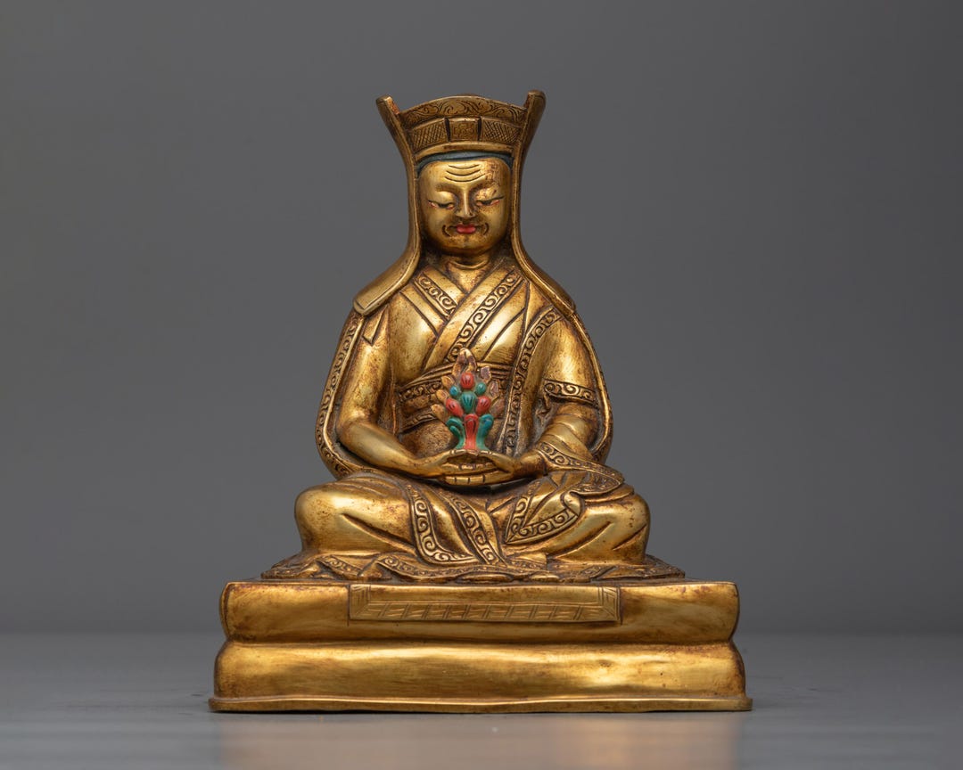 Gampopa Gold-gilded Statue - 8.1" Tibetan Buddhism Figurine | Copper ...