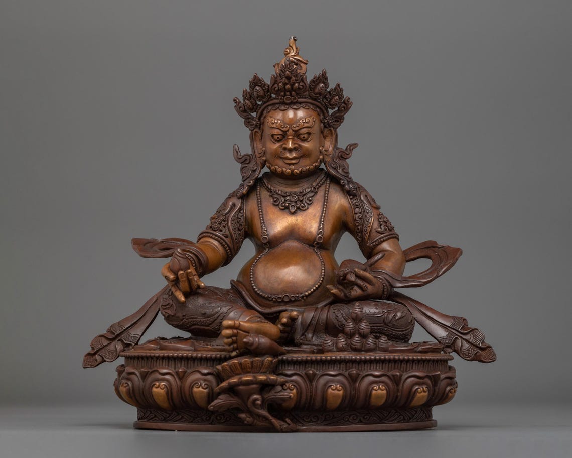 Handicraft Dzambhala Statue With Mongoose | Oxidized Copper Buddhist ...
