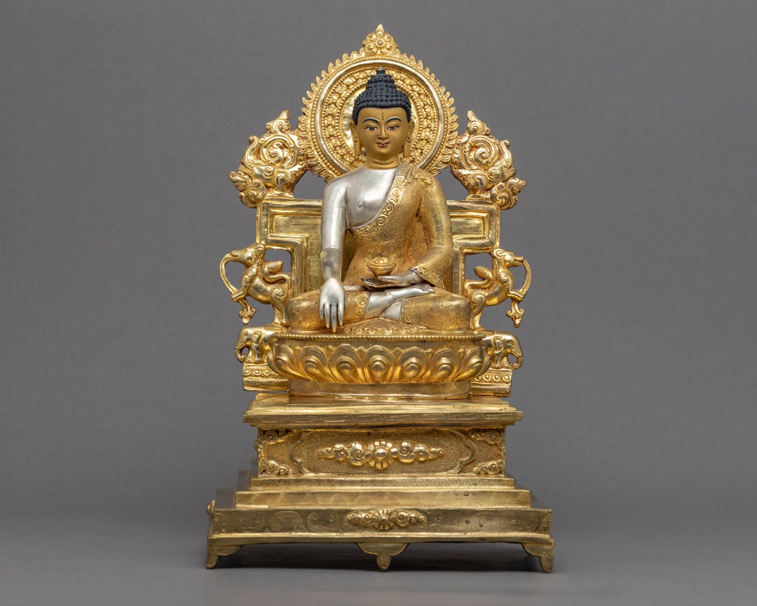 Shakyamuni Buddha Statue on Throne | Handmade Buddhist Sculpture by ...