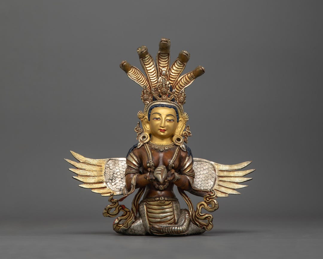 Handcarved Water Goddess Naga Kanya Statue 11 Inch 24K Gold Gilded ...
