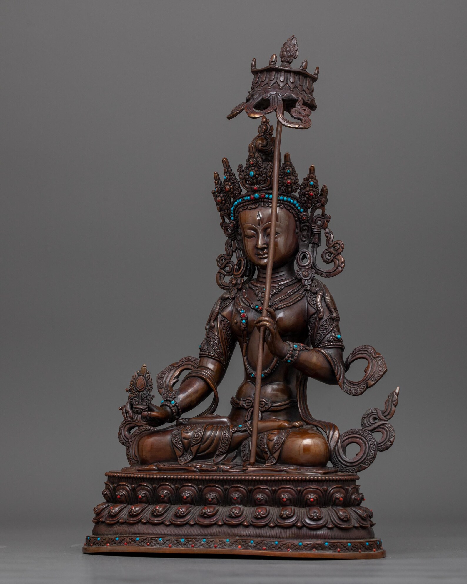 Darken Oxidized Dukar Statue Seated on Double Petal Lotus Seat ...