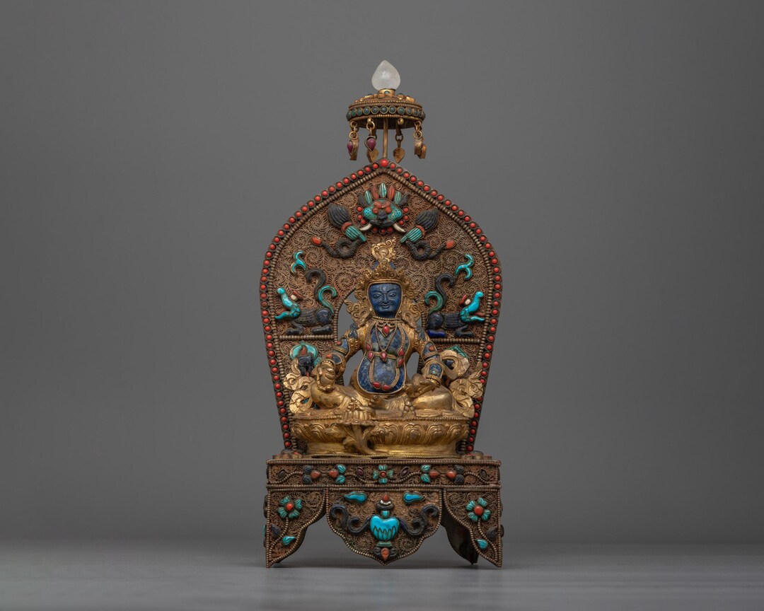 Dzambhala Wealth Deity Lapis Stone Body Statue Holding Citron Fruit ...