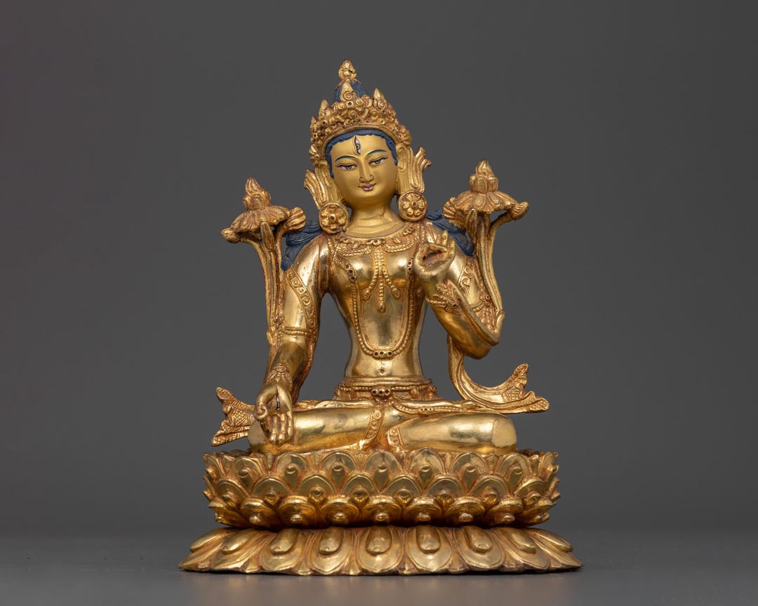 White Tara Statue Seated in Double Petal Lotus Seat | Buddha of Mercy ...