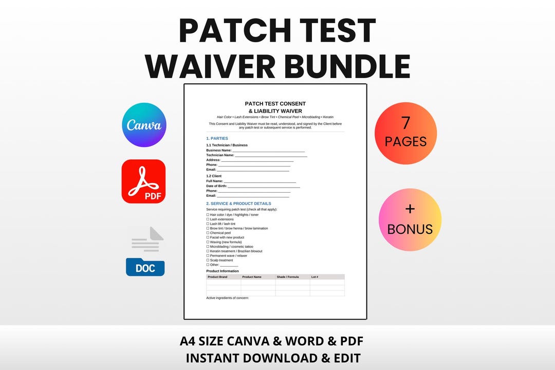 Patch Test Waiver Bundle | Allergy Intake, Results Log (canva, Word ...