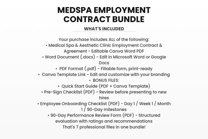 Medical Spa Employment Contract Template | Editable Canva Word PDF ...
