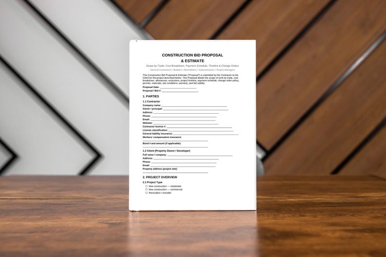 Construction Bid Proposal Bundle | Editable Canva Word PDF | Contractor ...