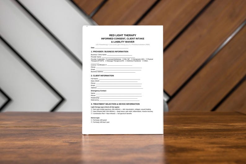 Red Light Therapy Consent Form Template | Editable Canva Word PDF | LED ...