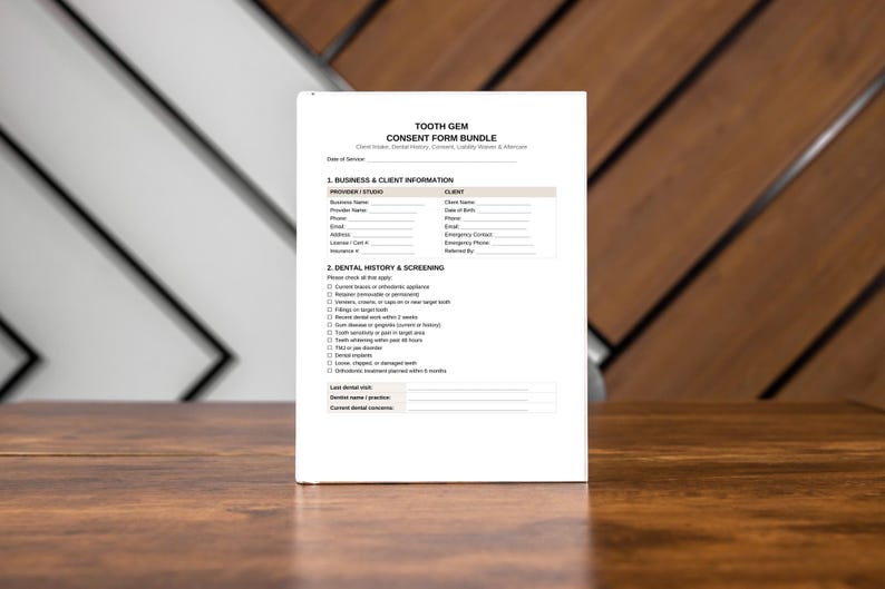 Tooth Gem Consent Form Bundle | Editable Canva Word PDF | Liability ...