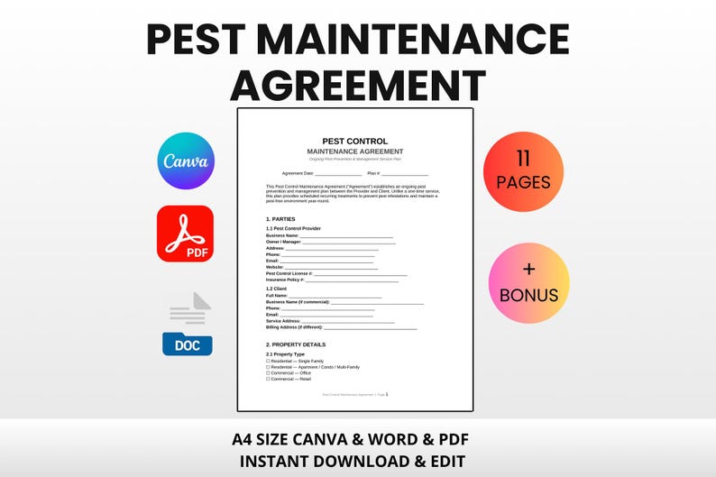 Pest Control Contract Bundle | Service Agreement Maintenance Plan ...