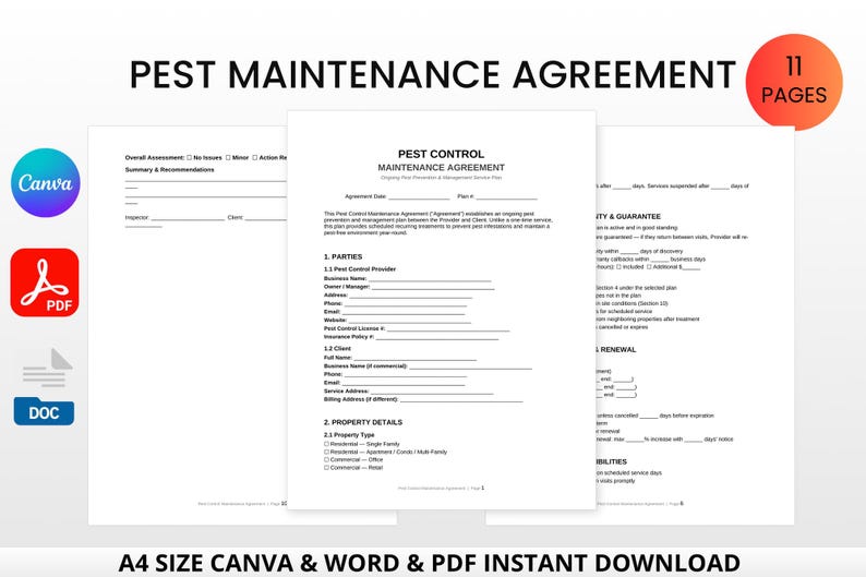 Pest Control Contract Bundle | Service Agreement Maintenance Plan ...