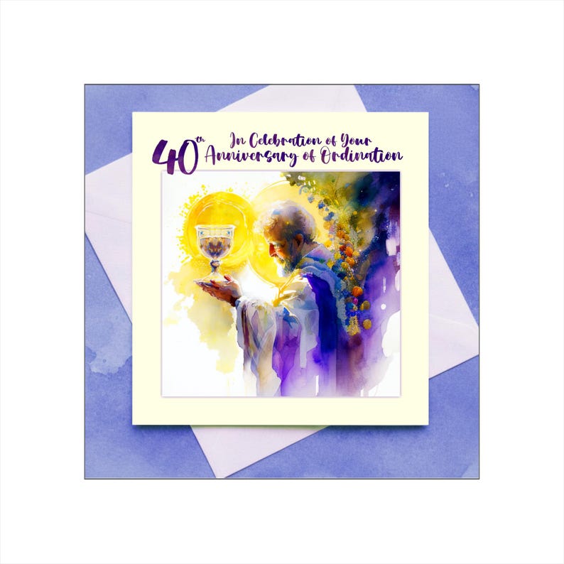 40th Ordination Anniversary Card | Watercolor Priest Jubilee Milestone ...