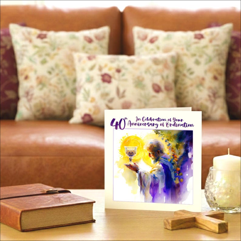 40th Ordination Anniversary Card | Watercolor Priest Jubilee Milestone ...