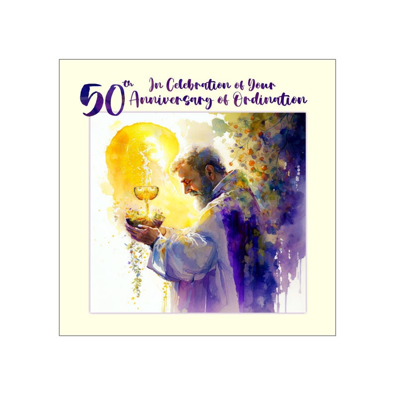 50th Anniversary Ordination Card | Watercolor Priest Design - Etsy