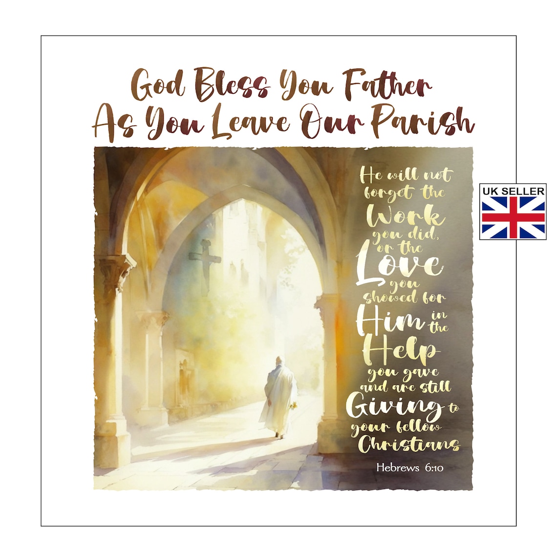 Catholic Priest Leaving Card | Hebrews 6:10 Scripture, Large Size (7.5 ...