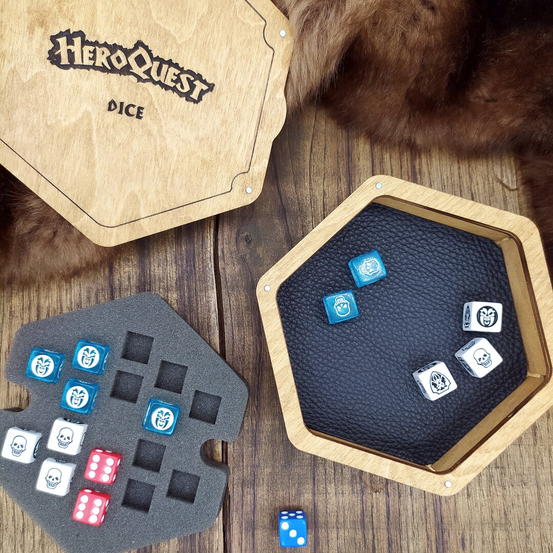 Heroquest Wooden Dice Holder Box and Leather Dice Tray With Foam Insert ...