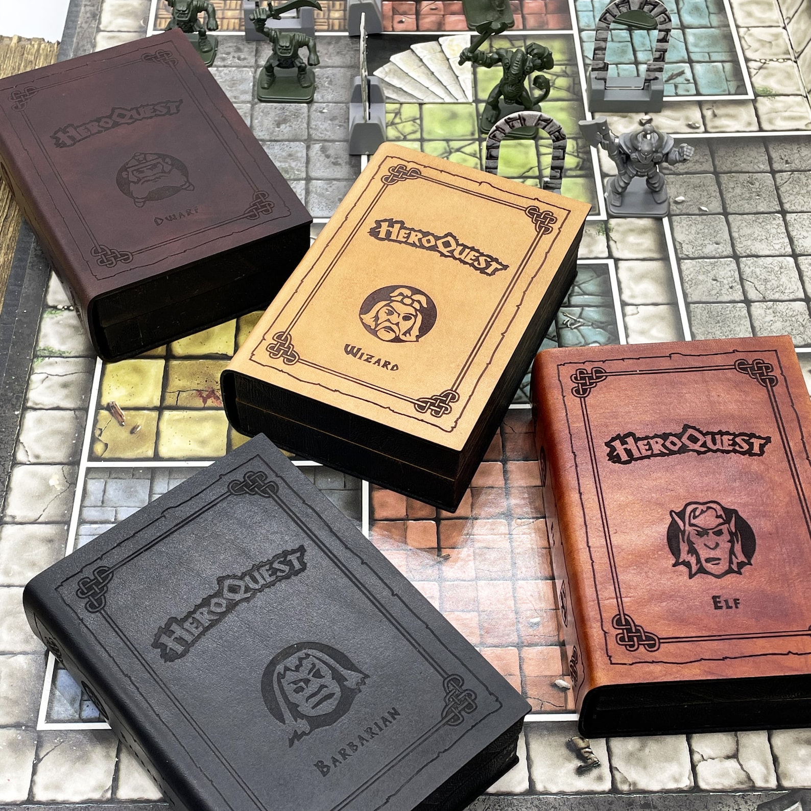 Heroquest Character Boxes Set in Wood and Leather With Old Book Tome ...
