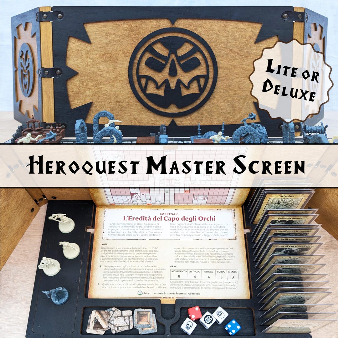 Heroquest Wooden Master's Screen in Lite or Deluxe Version With Tray for Cards, Dice, Tokens ...