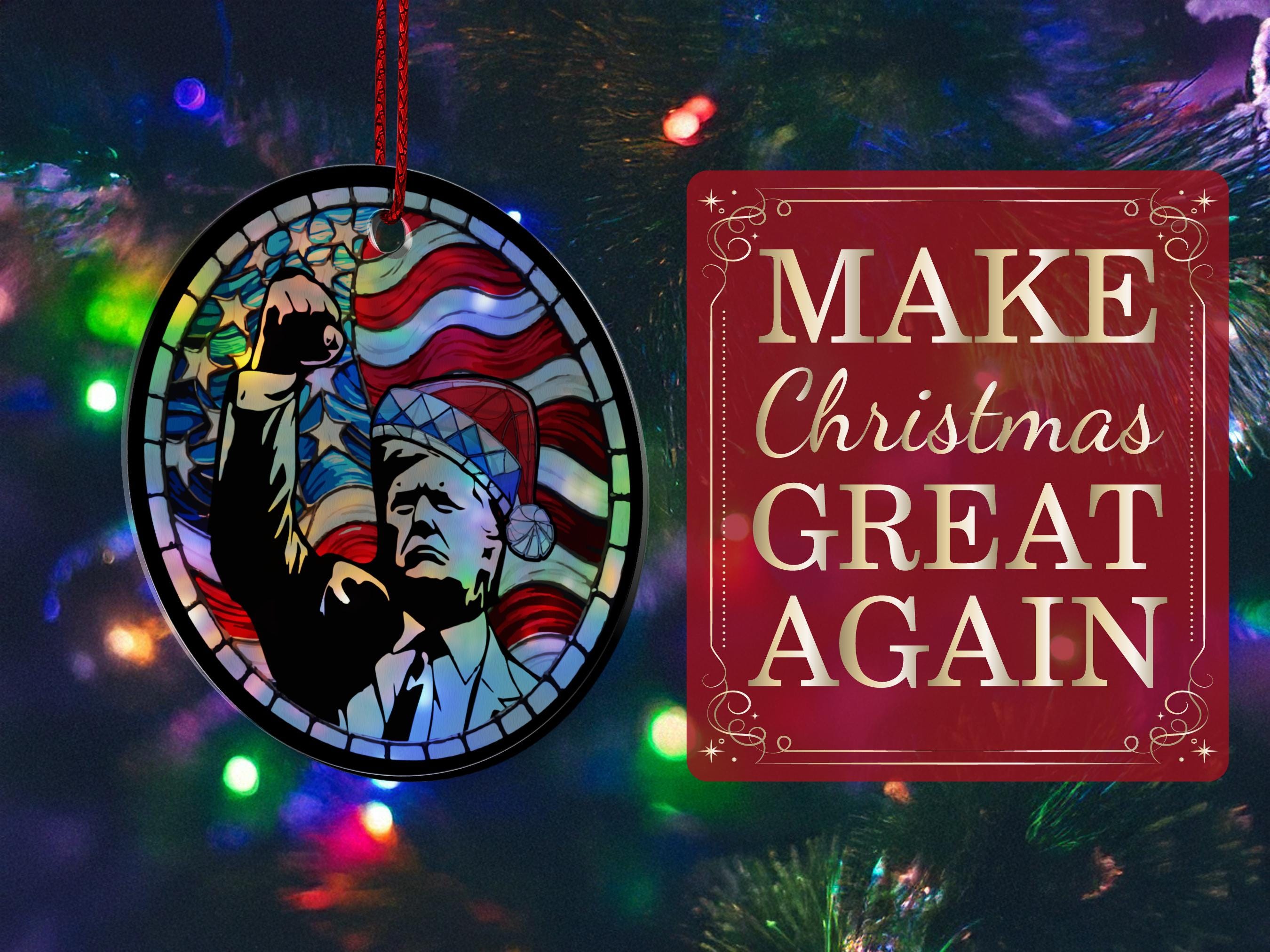 Trump With Raised Fist Stained Glass Look Christmas Ornament, Trump ...