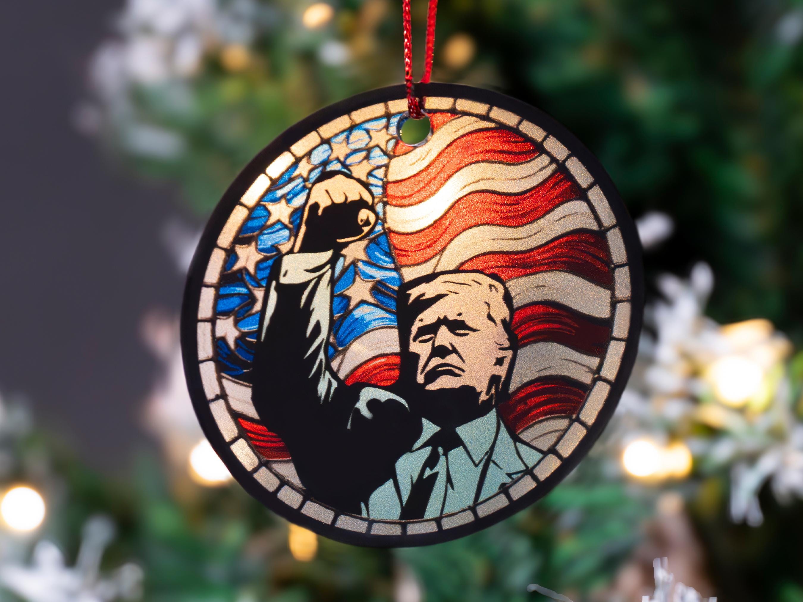 Trump With Raised Fist Stained Glass Look Christmas Ornament, Trump ...