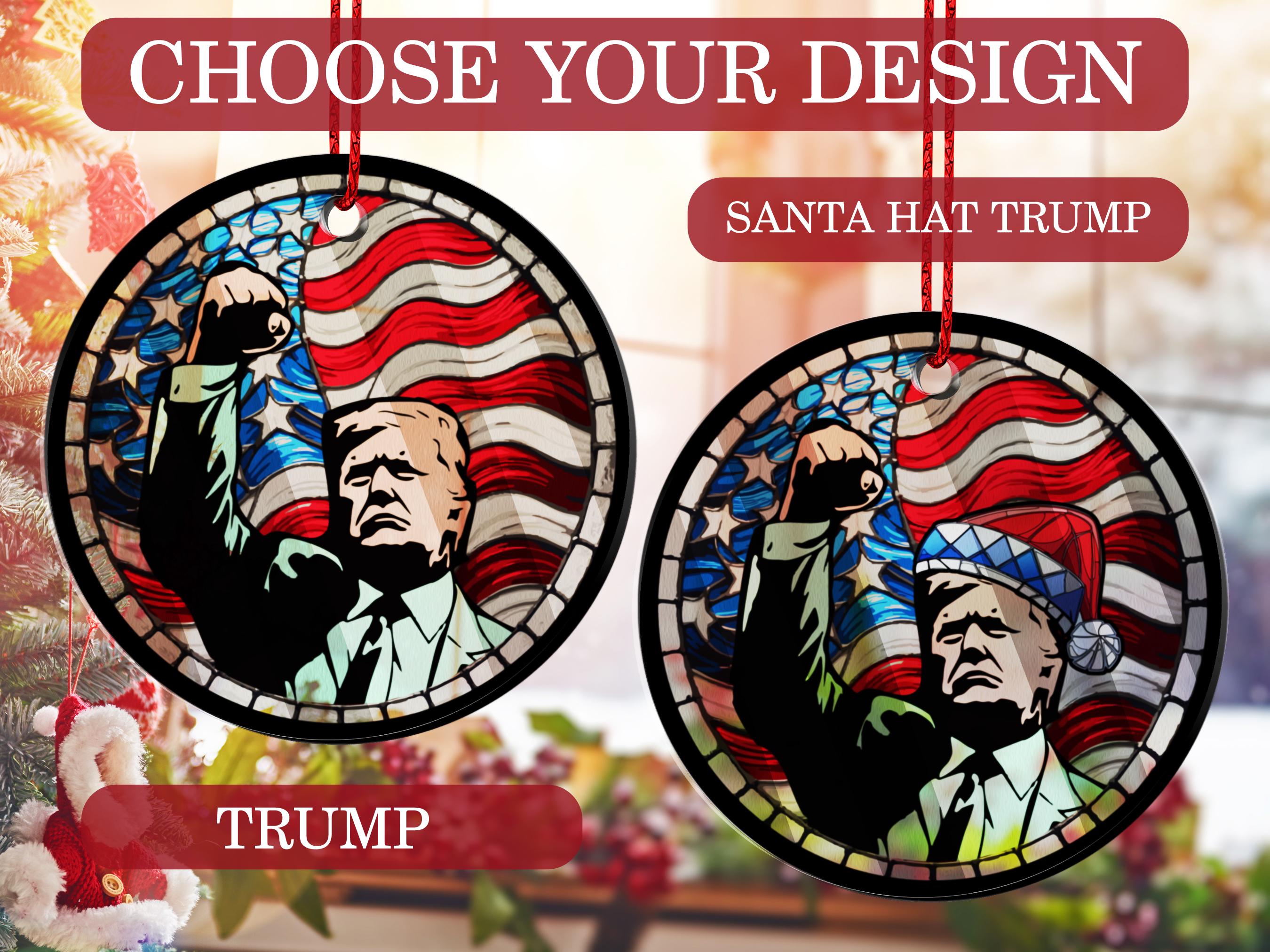 Trump With Raised Fist Stained Glass Look Christmas Ornament, Trump ...