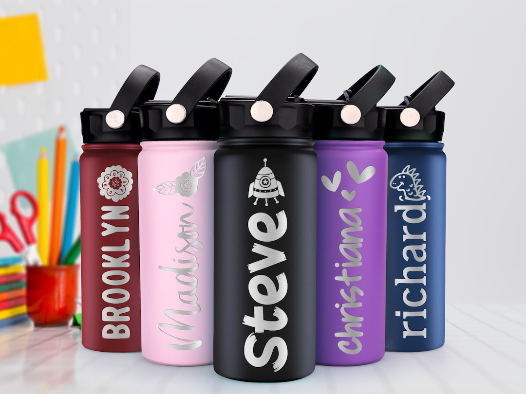 Back to School Kids Water Bottle Personalized, Custom Kids Engraved ...
