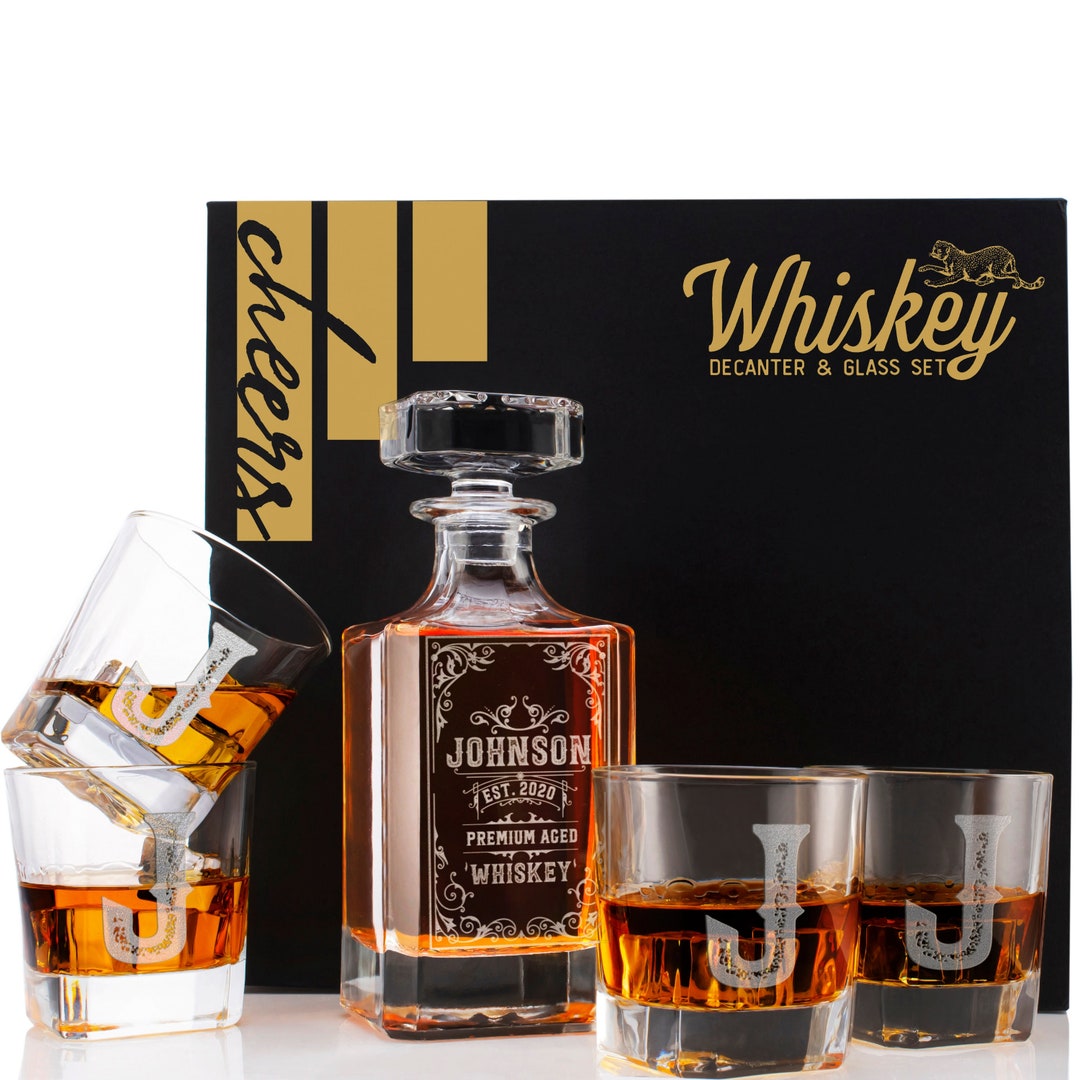 Engraved Bourbon Decanter Set With Bourbon Glasses, Whiskey Decanter ...