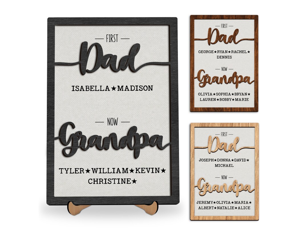 Personalized Grandpa Wooden Sign Frame, First Dad Now Grandpa Sign ...
