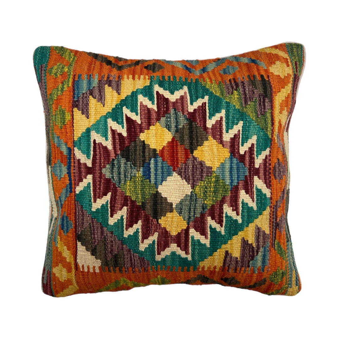Handwoven Afghan Chobi Kilim Vintage Carpet Cushion Cover, 45cm X 45cm ...